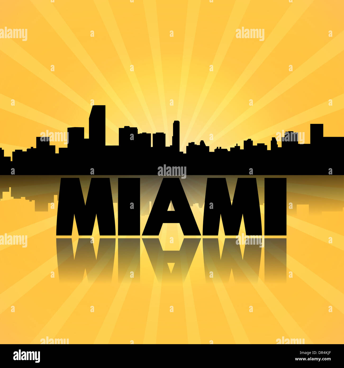 Miami skyline reflected with sunburst illustration Stock Photo - Alamy