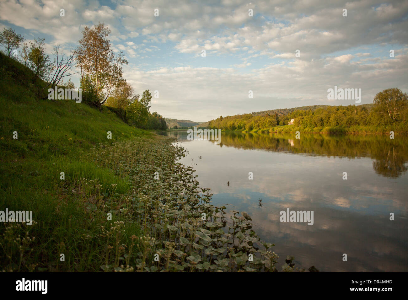 Still river in rural landscape Stock Photo - Alamy
