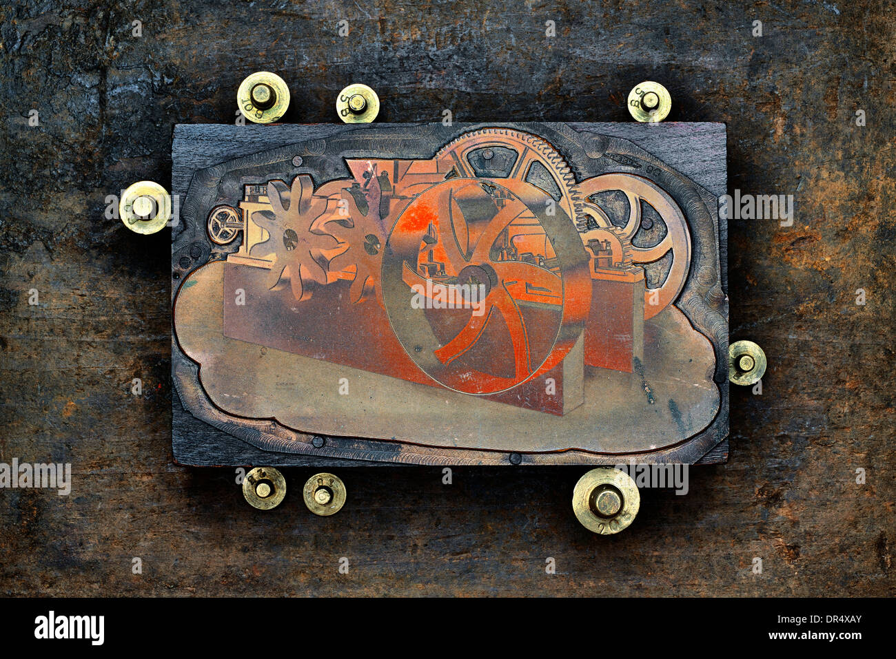 Close up of letter press wood block and gold weights Stock Photo - Alamy