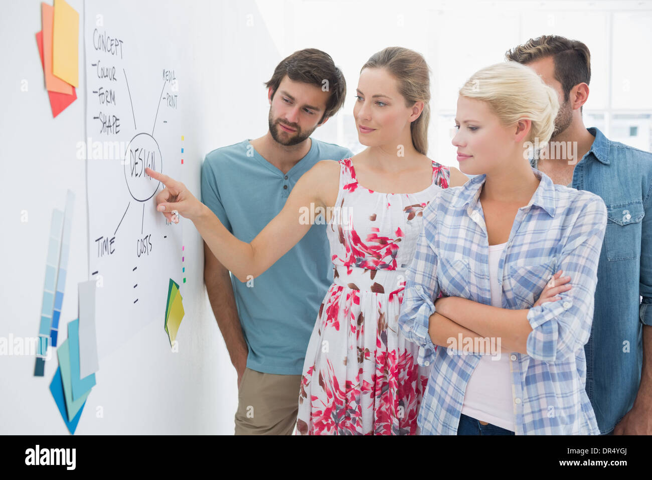 Artists in discussion in front of whiteboard Stock Photo - Alamy