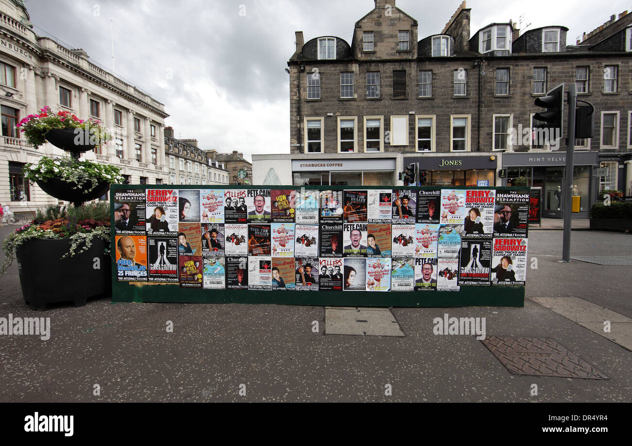 Fringe Festival posters on a George Street hoarding. Edinburgh ...