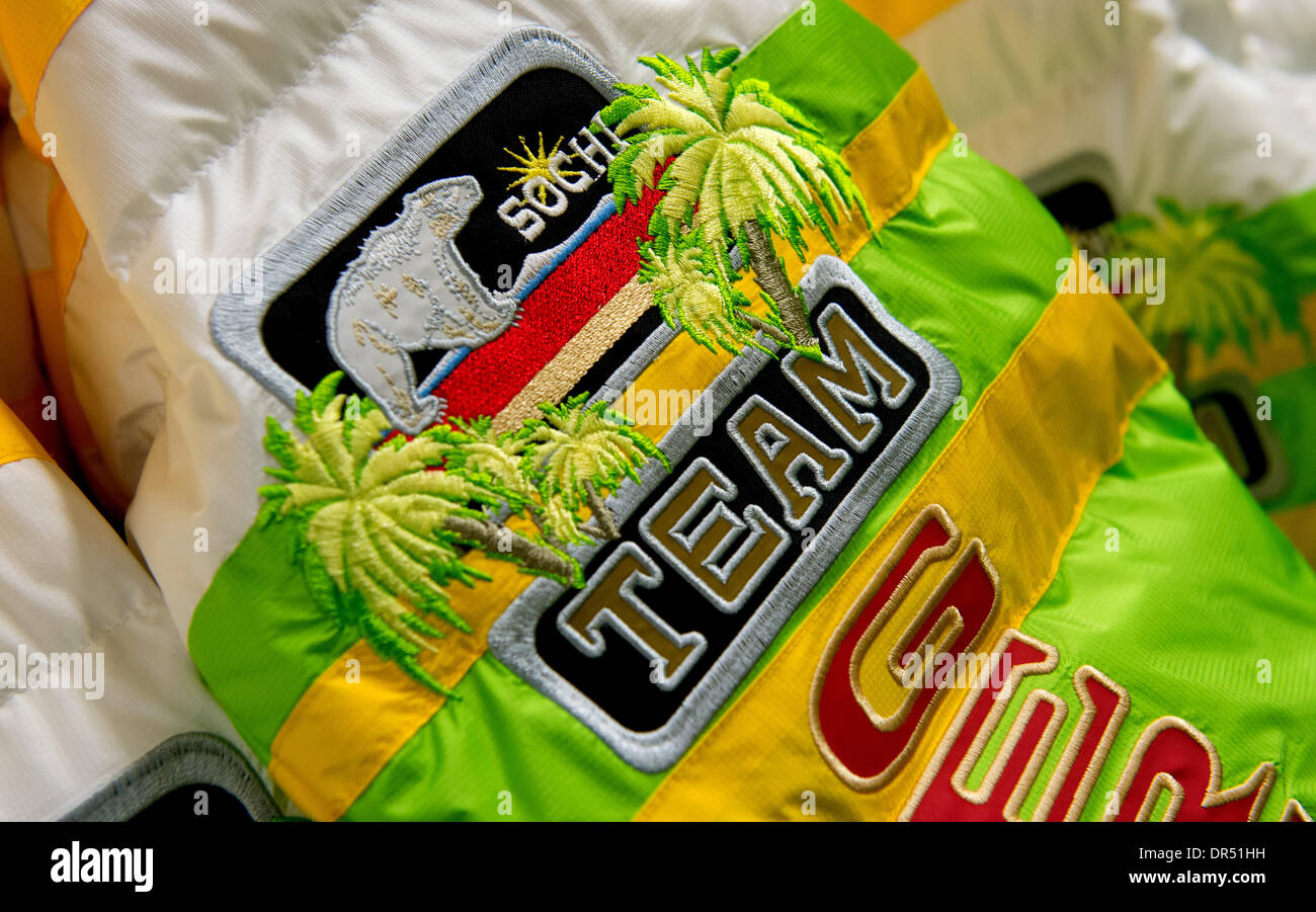 Erding, Germany. 20th Jan, 2014. Jackets with the logo 'Sochi - Team ...