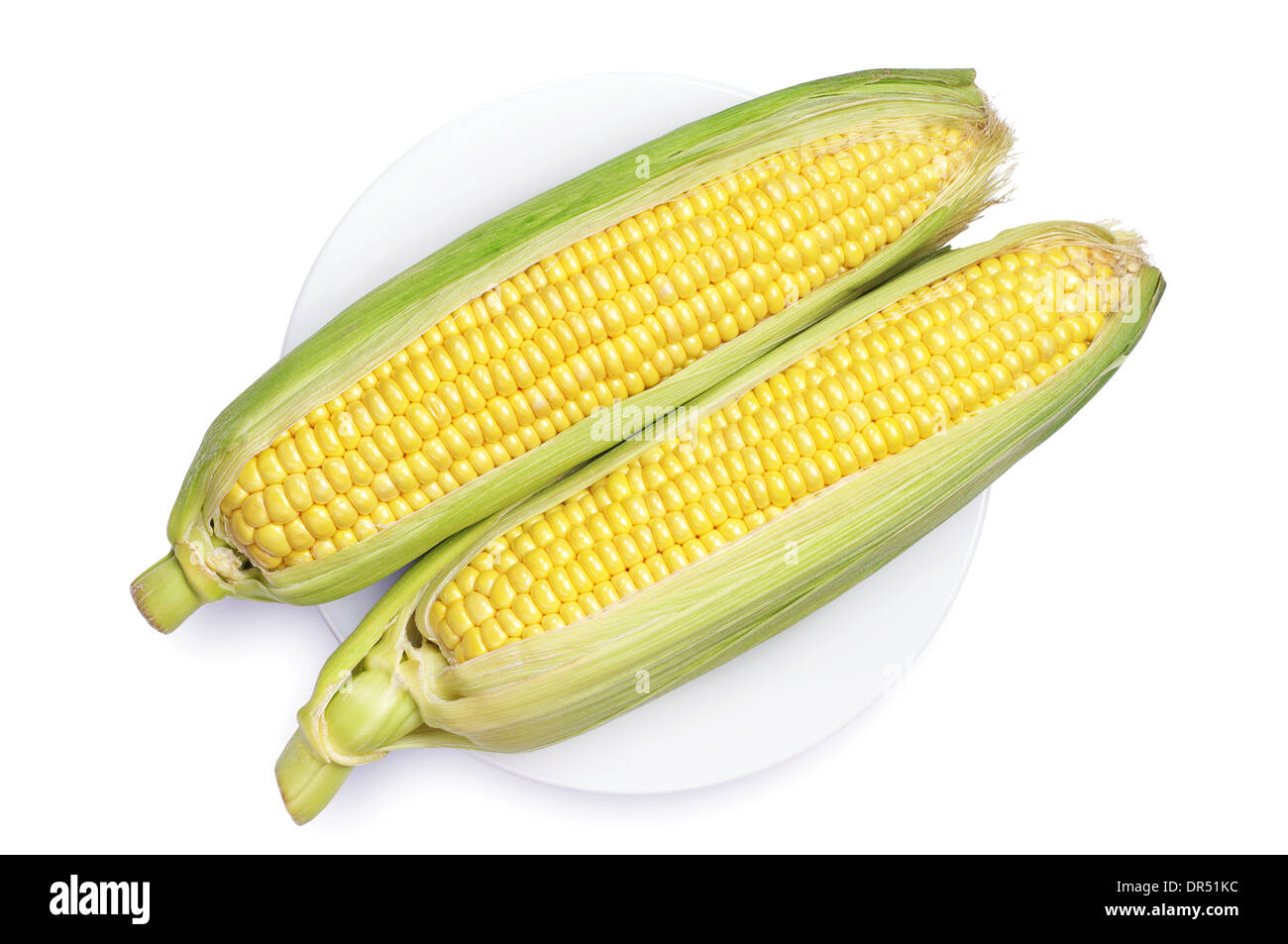 Fresh corn on plate on white background Stock Photo - Alamy
