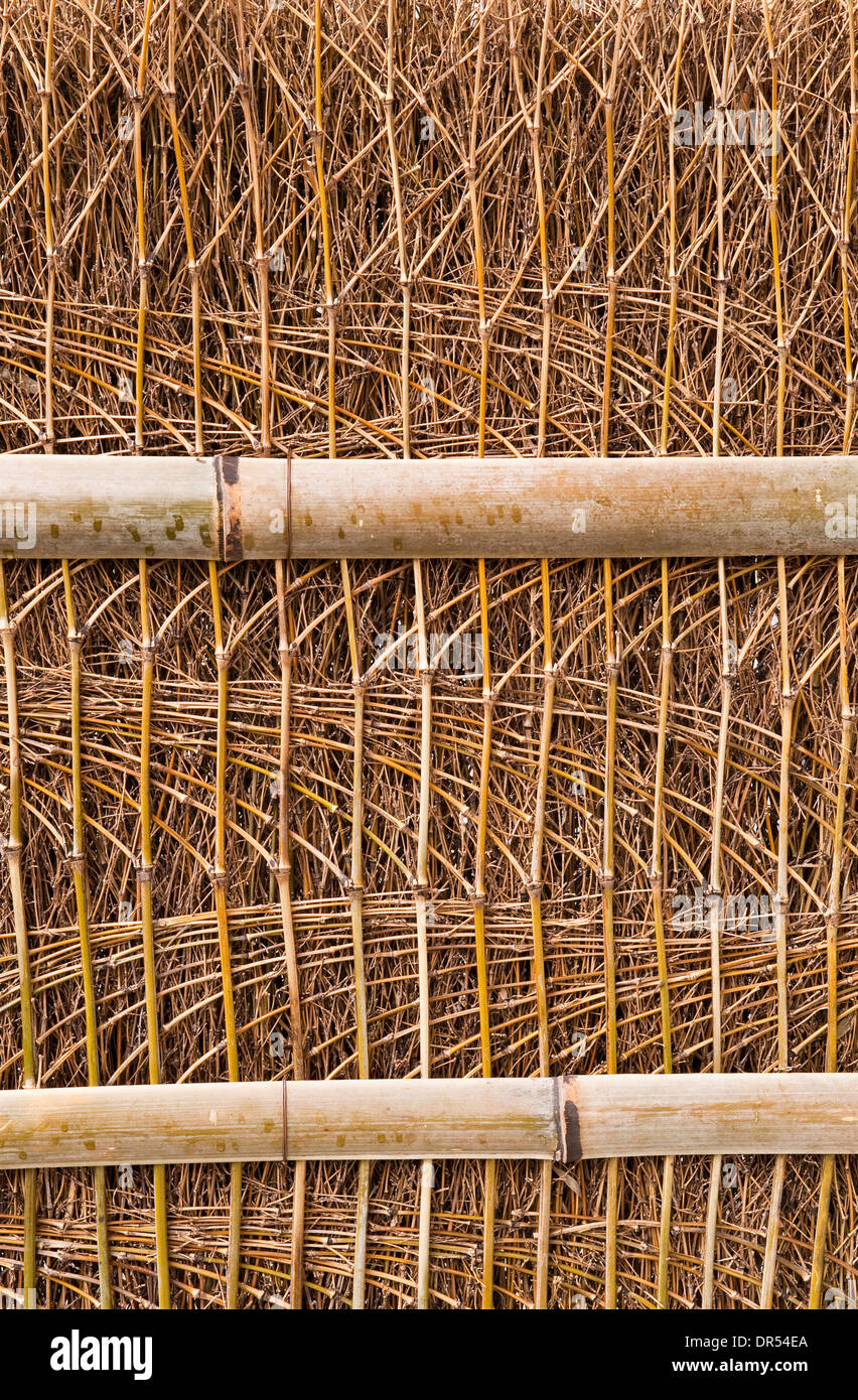 Detail of a traditional Japanese garden fence, made of bamboo and woven ...