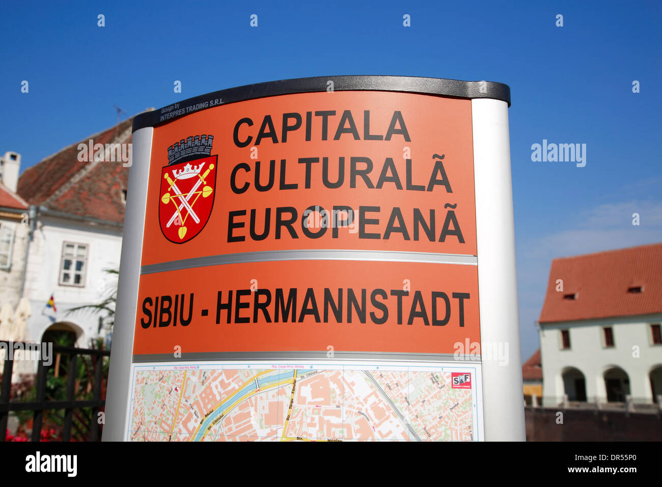 Sign at Piata Mica, Small Market Square, Sibiu (Hermannstadt ...