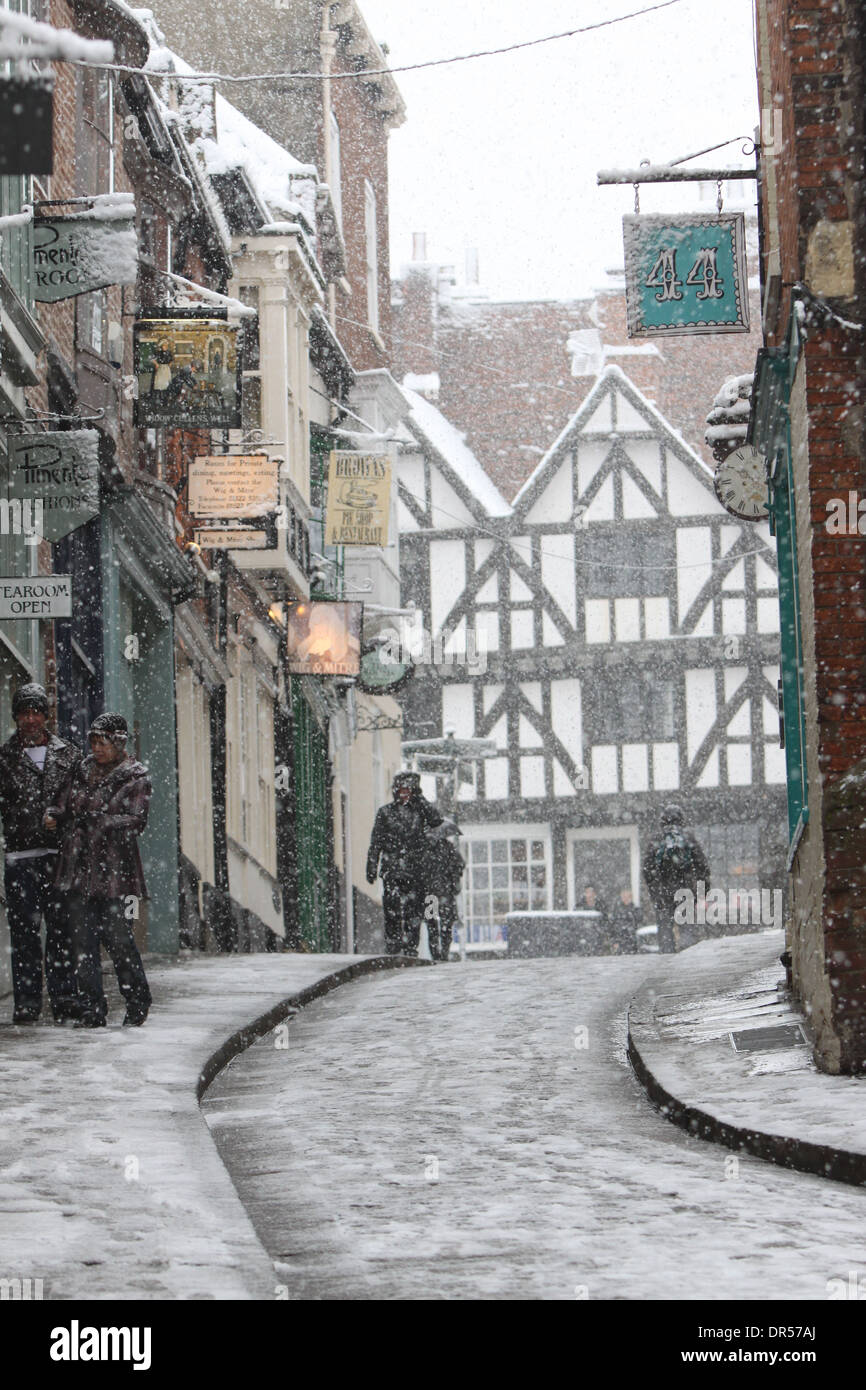 steep hill, Lincoln in the snow, Lincs, England UK Stock Photo - Alamy