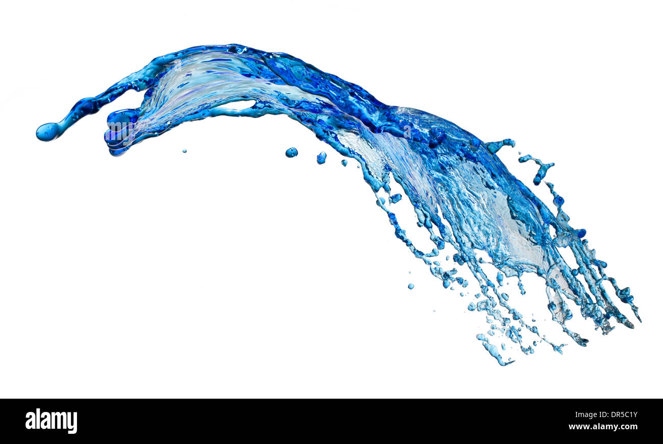 Flying splash blue liquid on a white background Stock Photo - Alamy