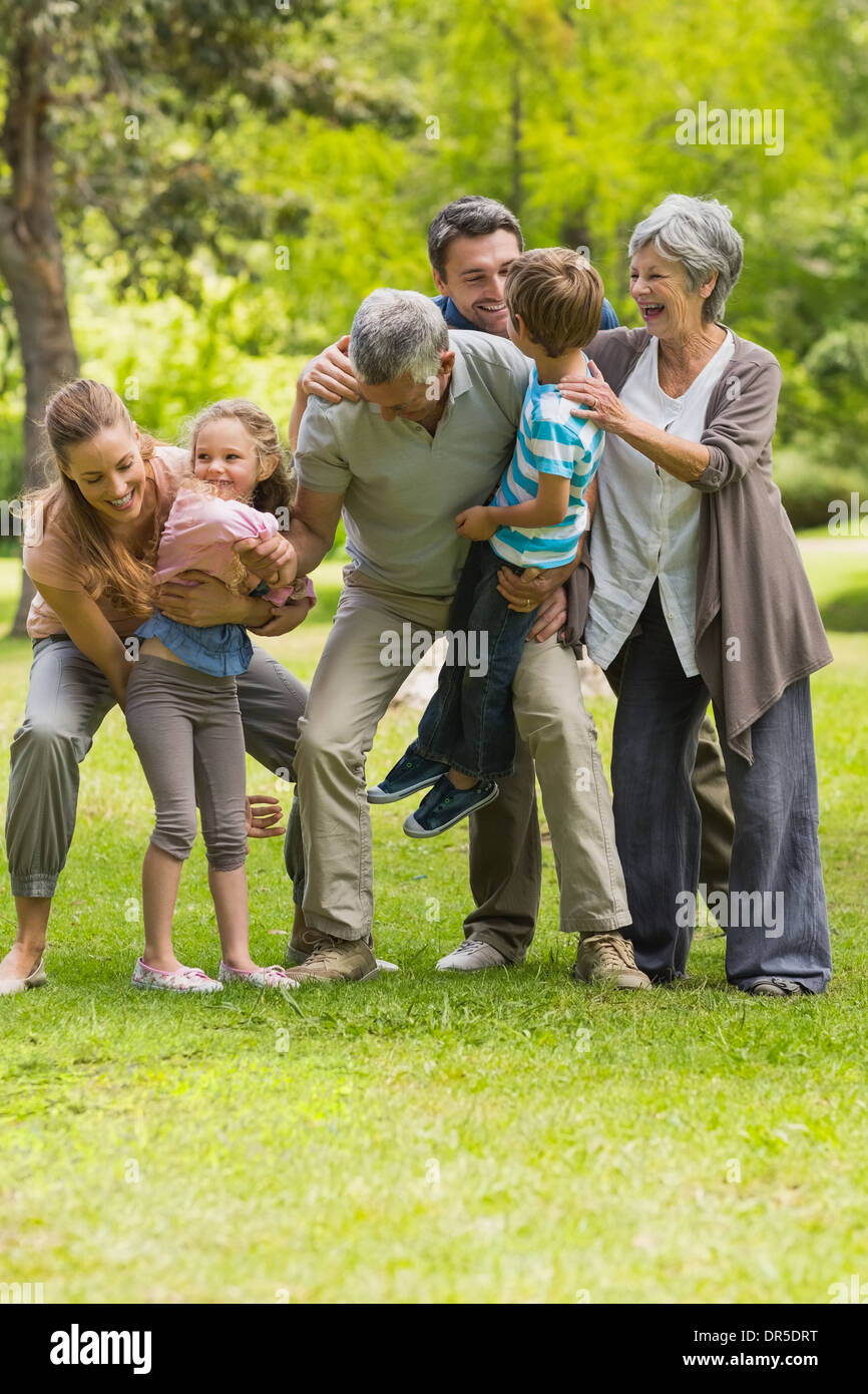Extended family playing in park Stock Photo - Alamy