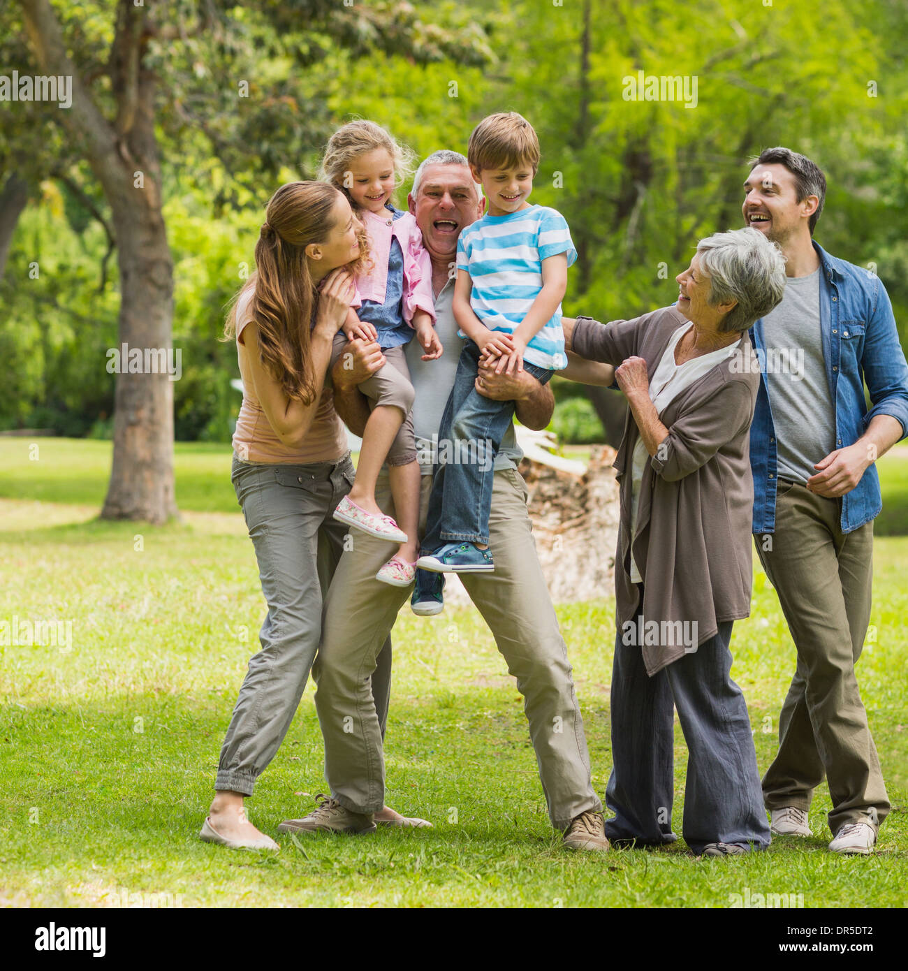Extended family playing in park Stock Photo - Alamy