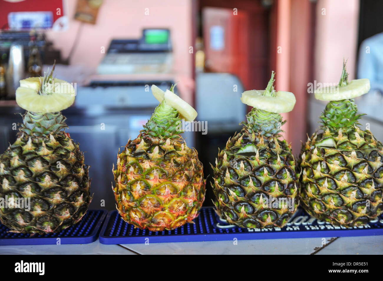 Pineapple with Slice on, Cancun, Mexico Stock Photo - Alamy