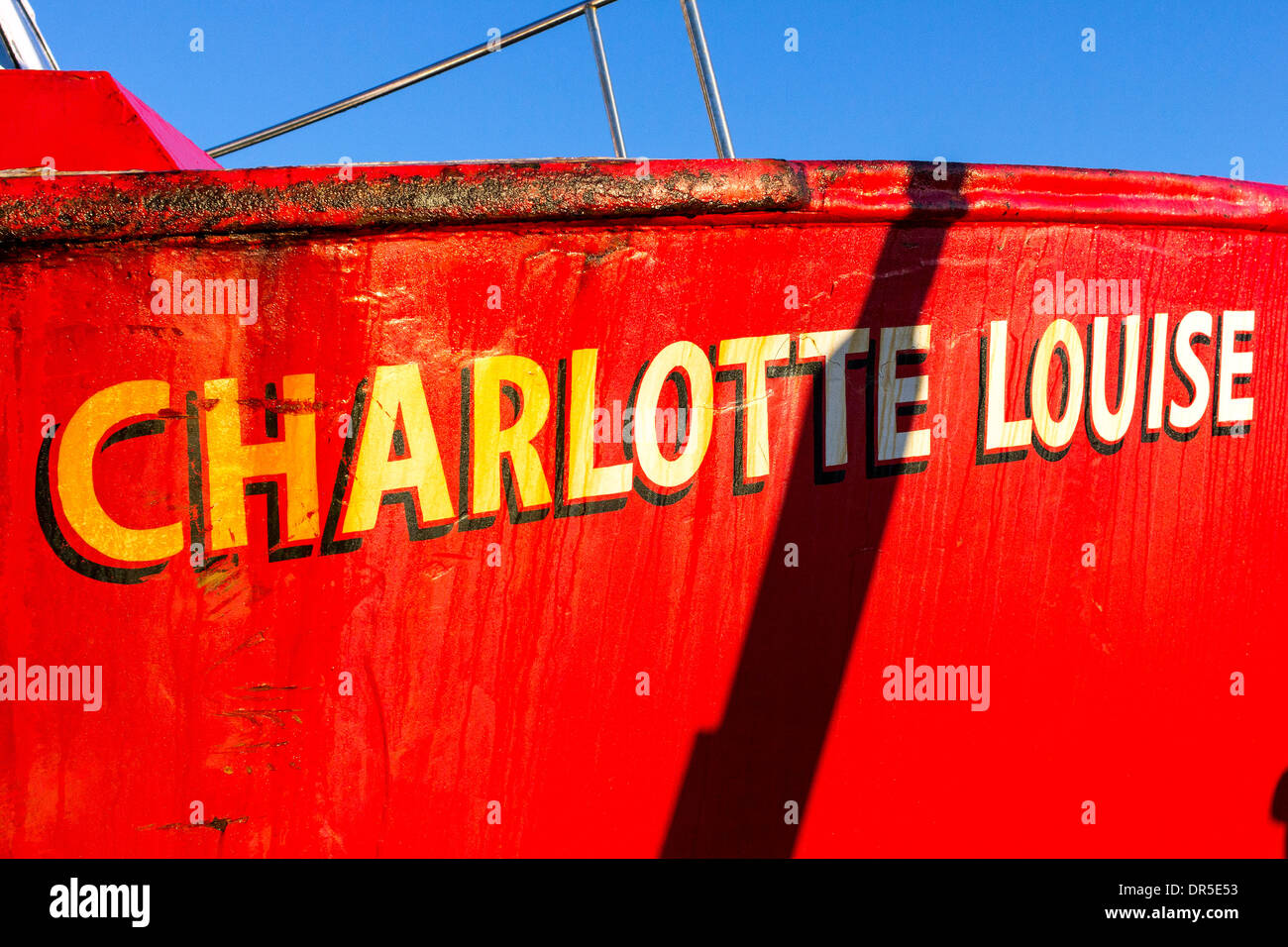 Charlotte Louise,hull of boat,red, boat, closeup, shine, windows ...