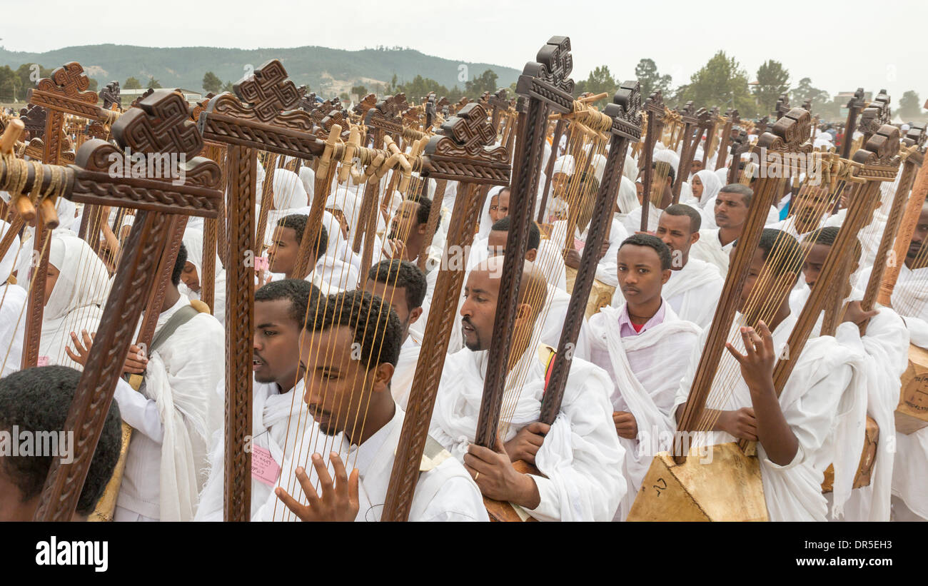 Addis Ababa, Ethiopia . 19th Jan, 2014. Clergy playing the Begena, a ...