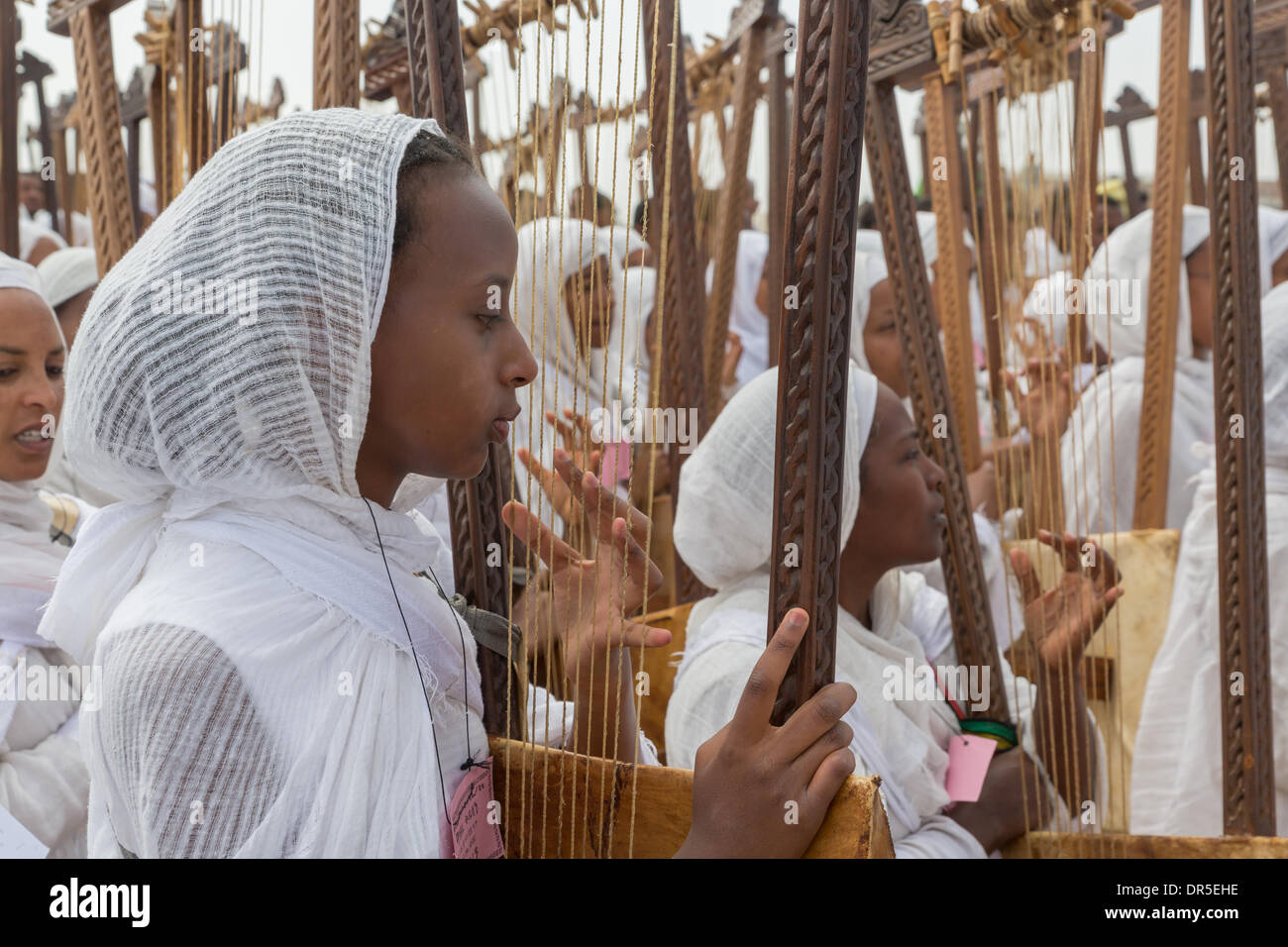 Addis Ababa, Ethiopia . 19th Jan, 2014. Clergy playing the Begena, a ...