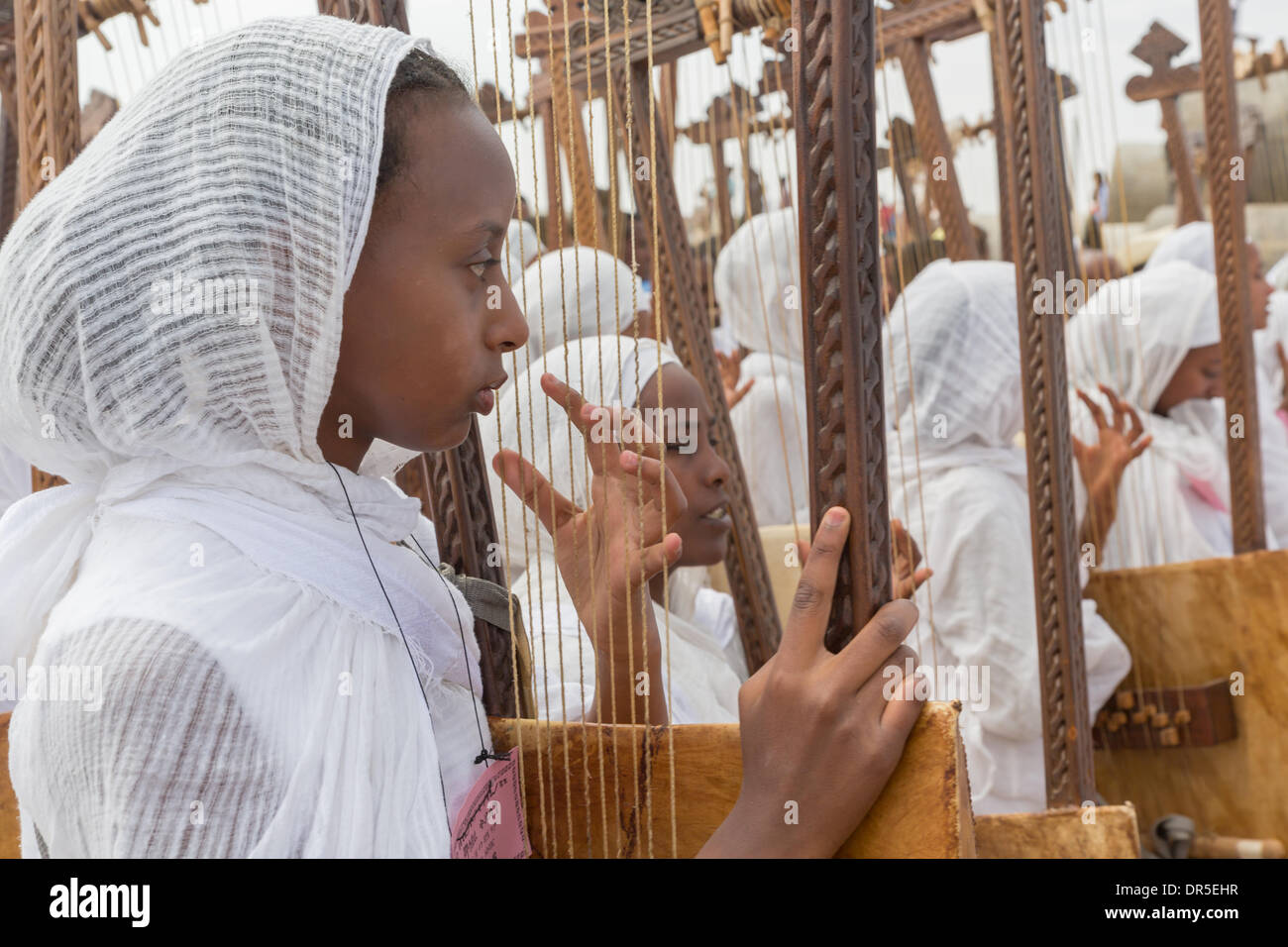 Addis Ababa, Ethiopia . 19th Jan, 2014. Clergy playing the Begena, a ...