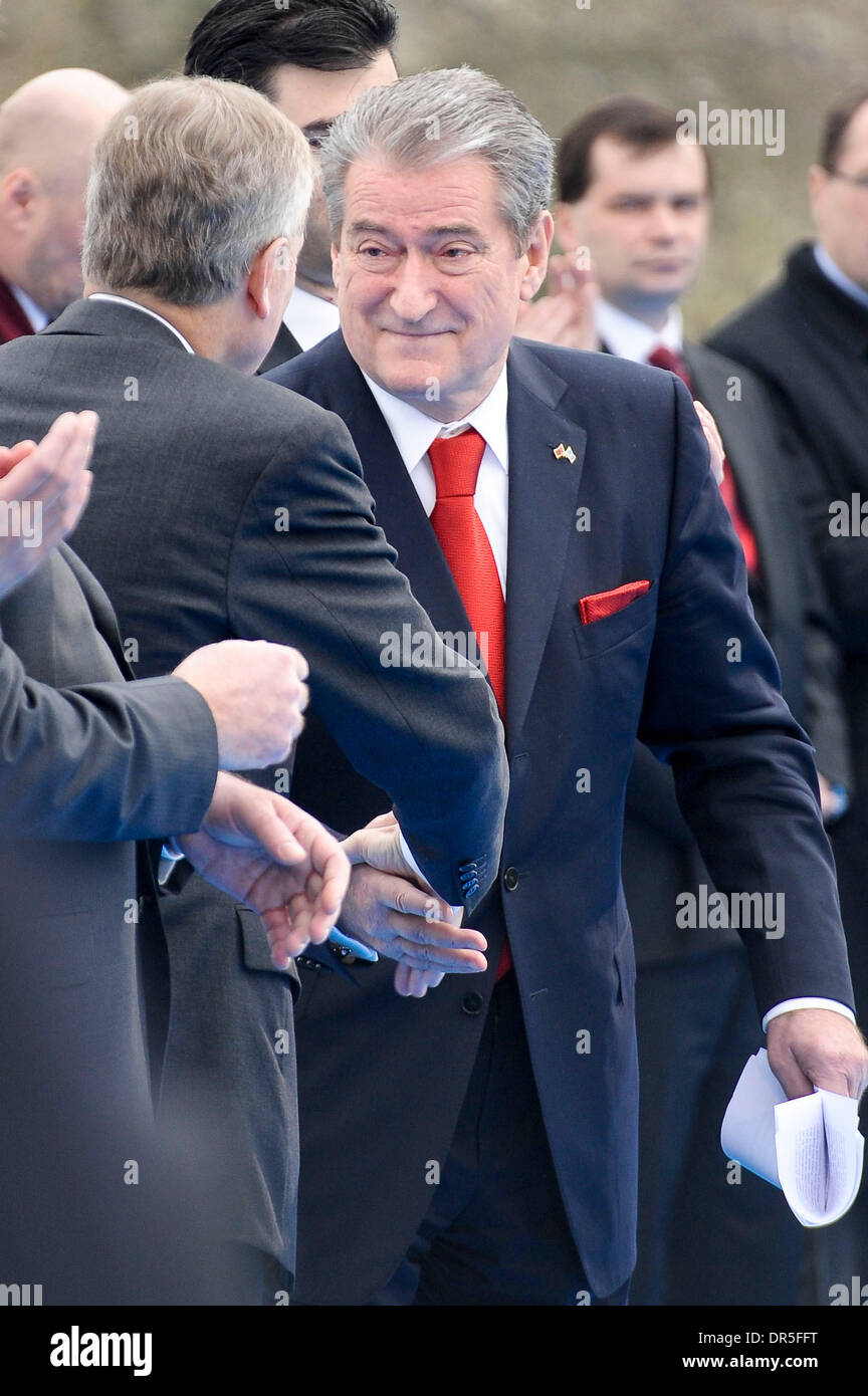 Albanian Prime Minister Sali Berisha attend a ceremony to mark the ...