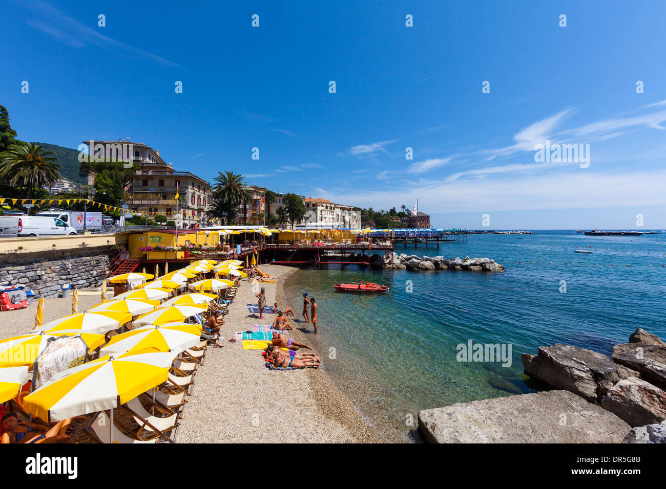Italy, Liguria, Rapallo, Tourists on beach Stock Photo - Alamy