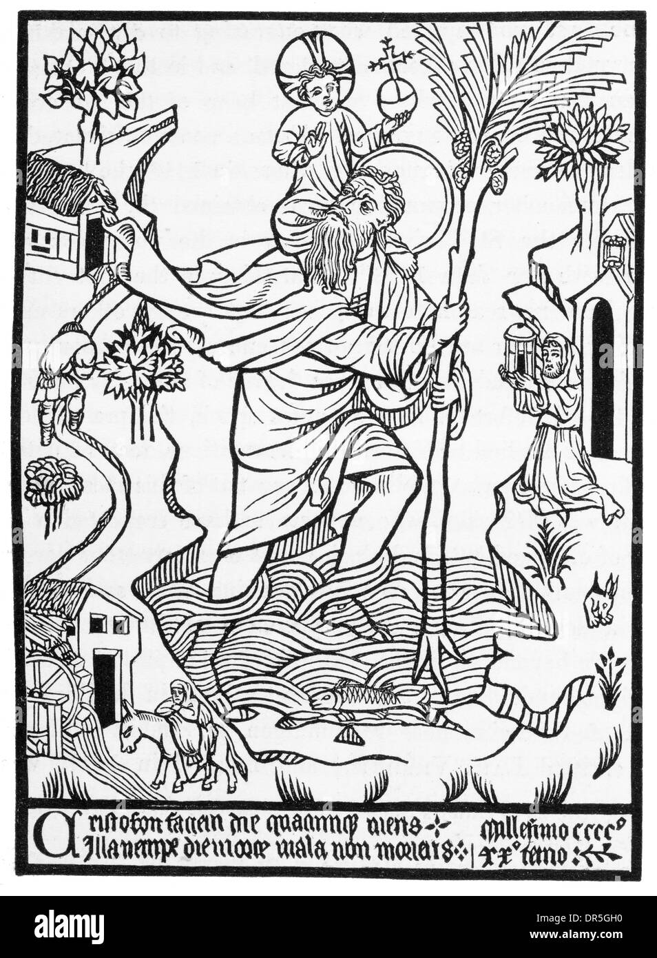 Saint Christopher carrying Jesus as a child on his back across a river ...