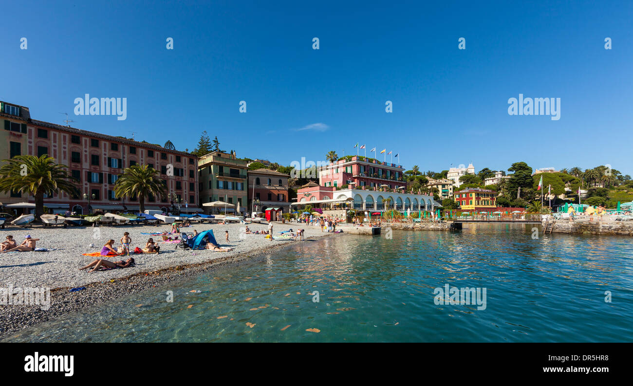 Italy, Liguria, Santa Margherita Ligure, People on shingle beach Stock ...