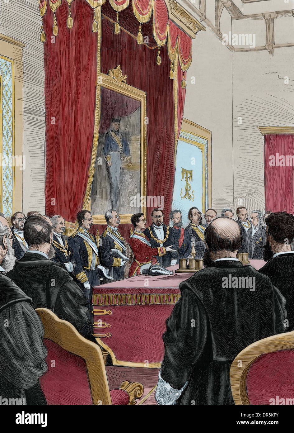 Alphonse XII (1857-1885). King of Spain. King giving a speech at the ...