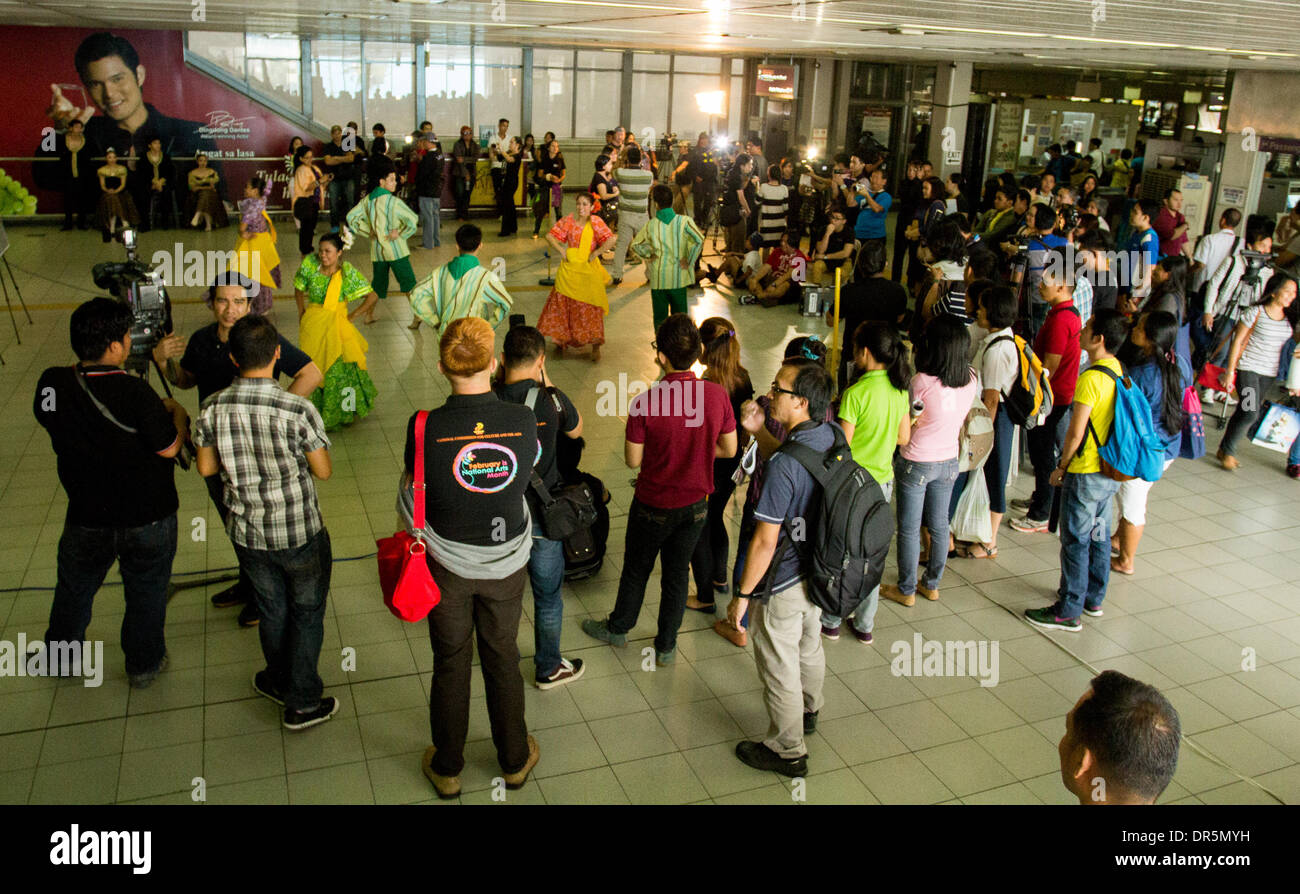 Quezon City, Philippines-January 20, 2014: Flash mob performed folk ...