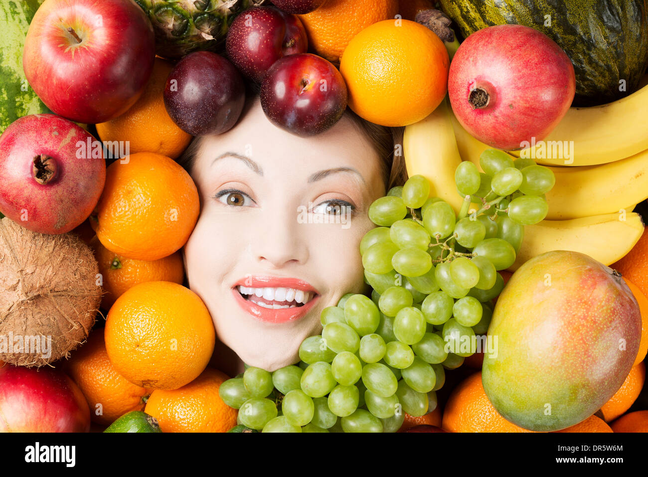 Woman face in fruits hi-res stock photography and images - Alamy