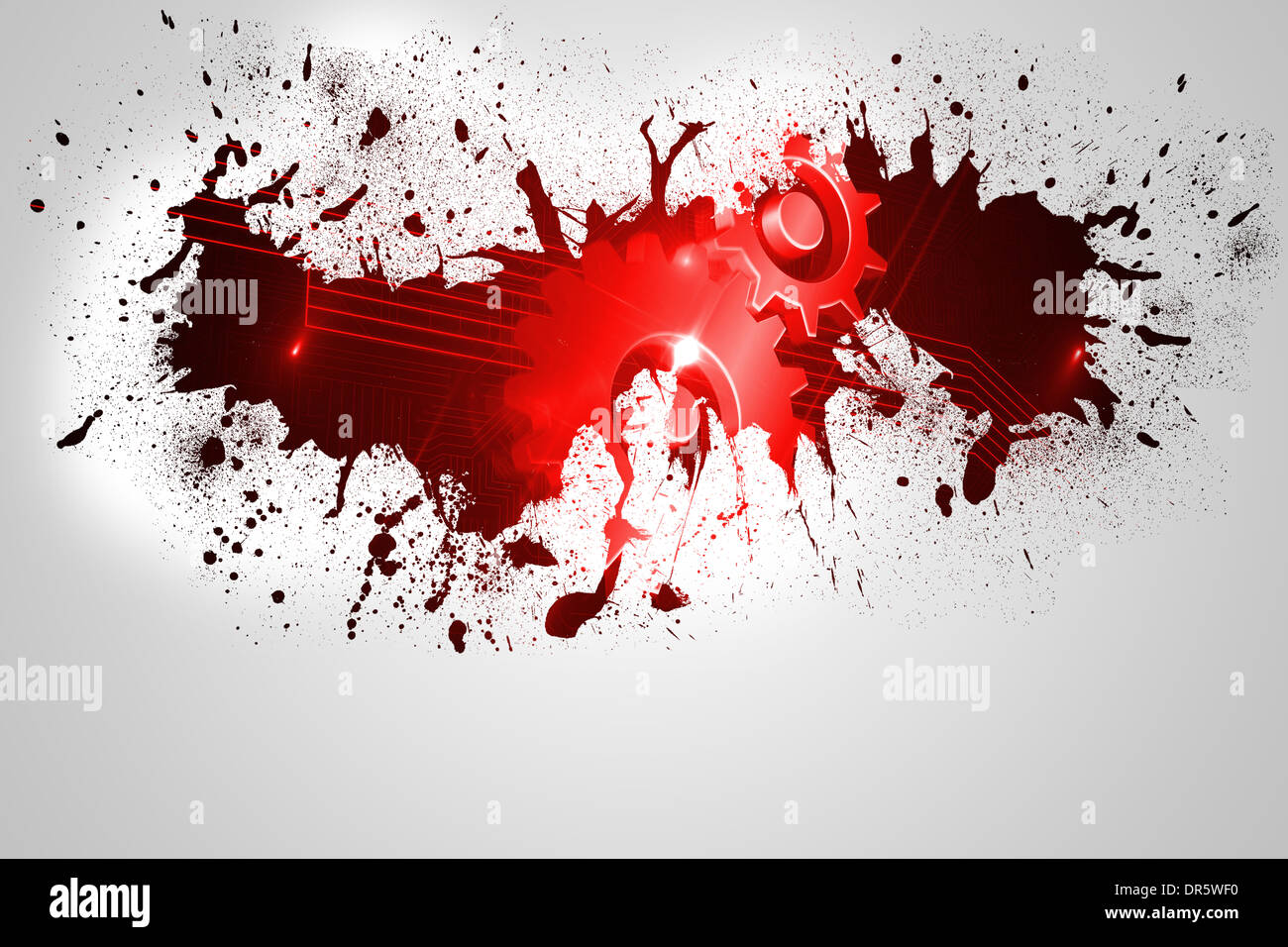 Splash on wall revealing cog and wheel Stock Photo - Alamy