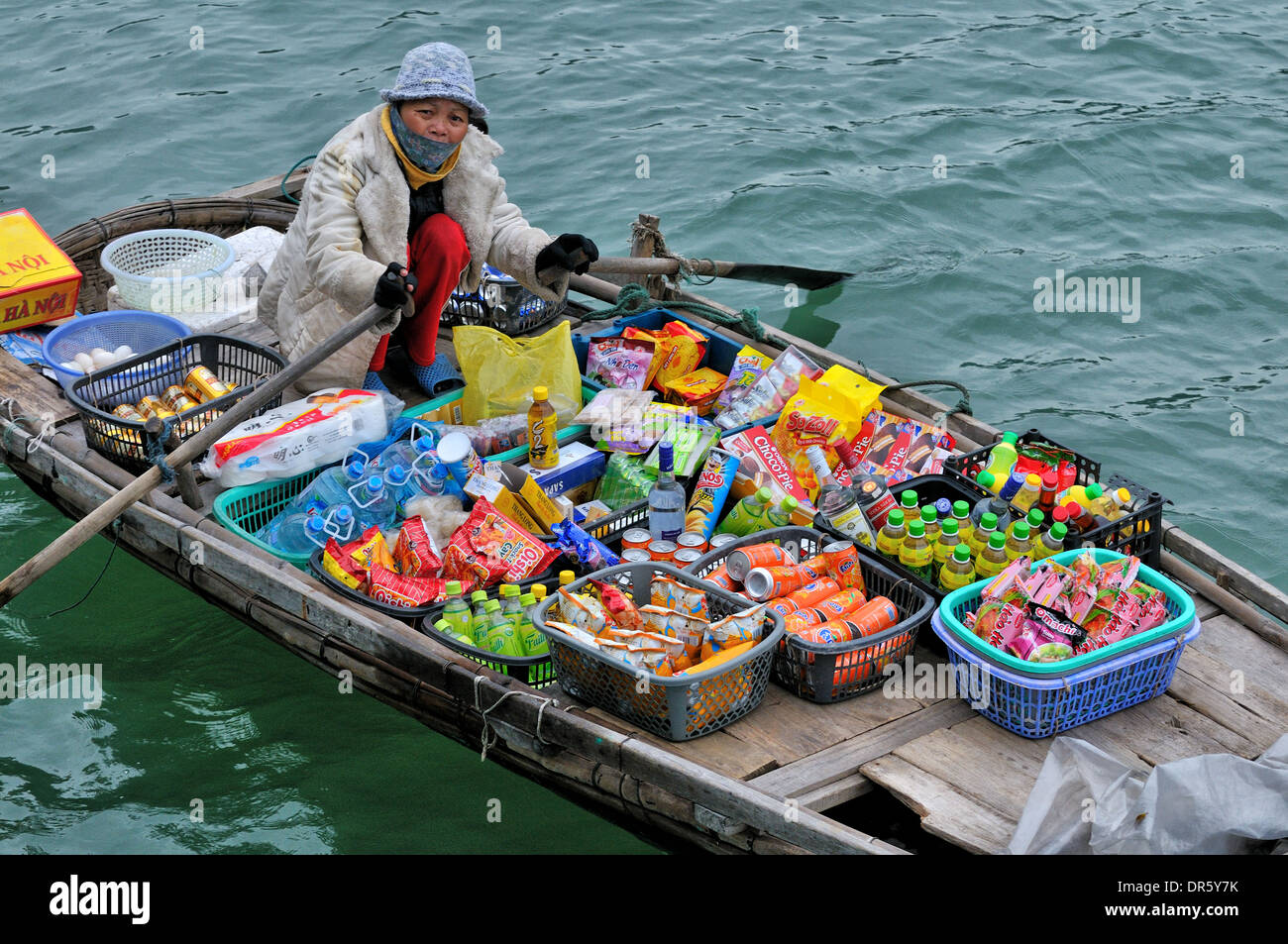 Halong Bay floating food stall Stock Photo - Alamy