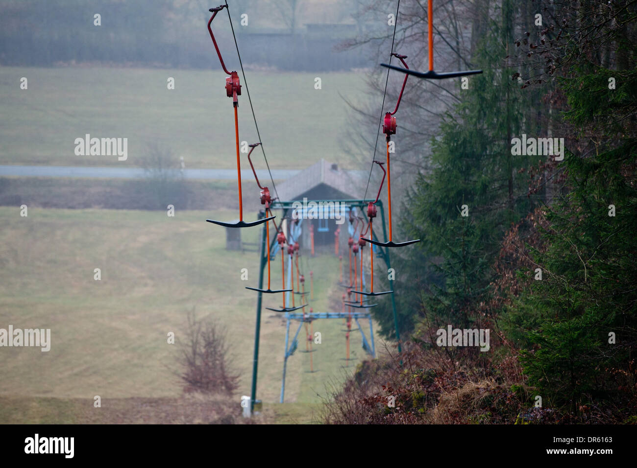 Hohenstein, Germany. 11th Jan, 2014. A cable lift is out of operation ...