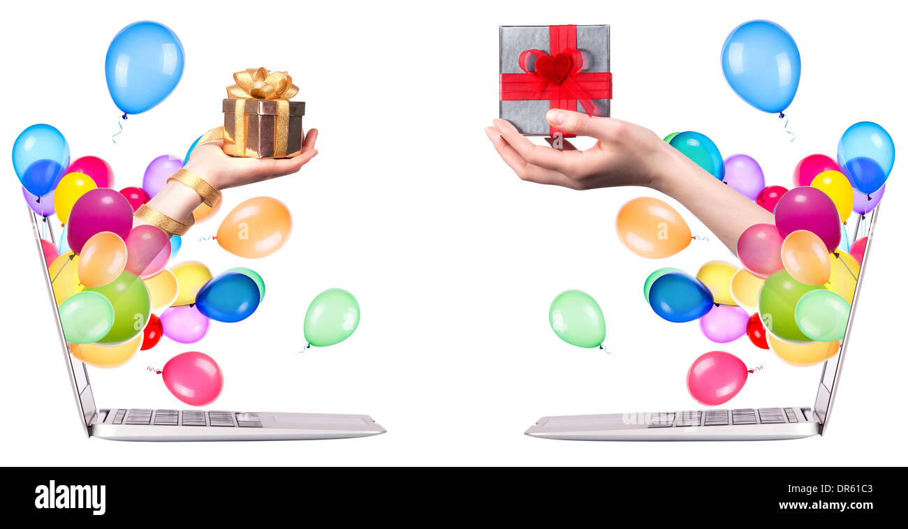 Birthday balloons on laptop screen Cut Out Stock Images & Pictures - Alamy