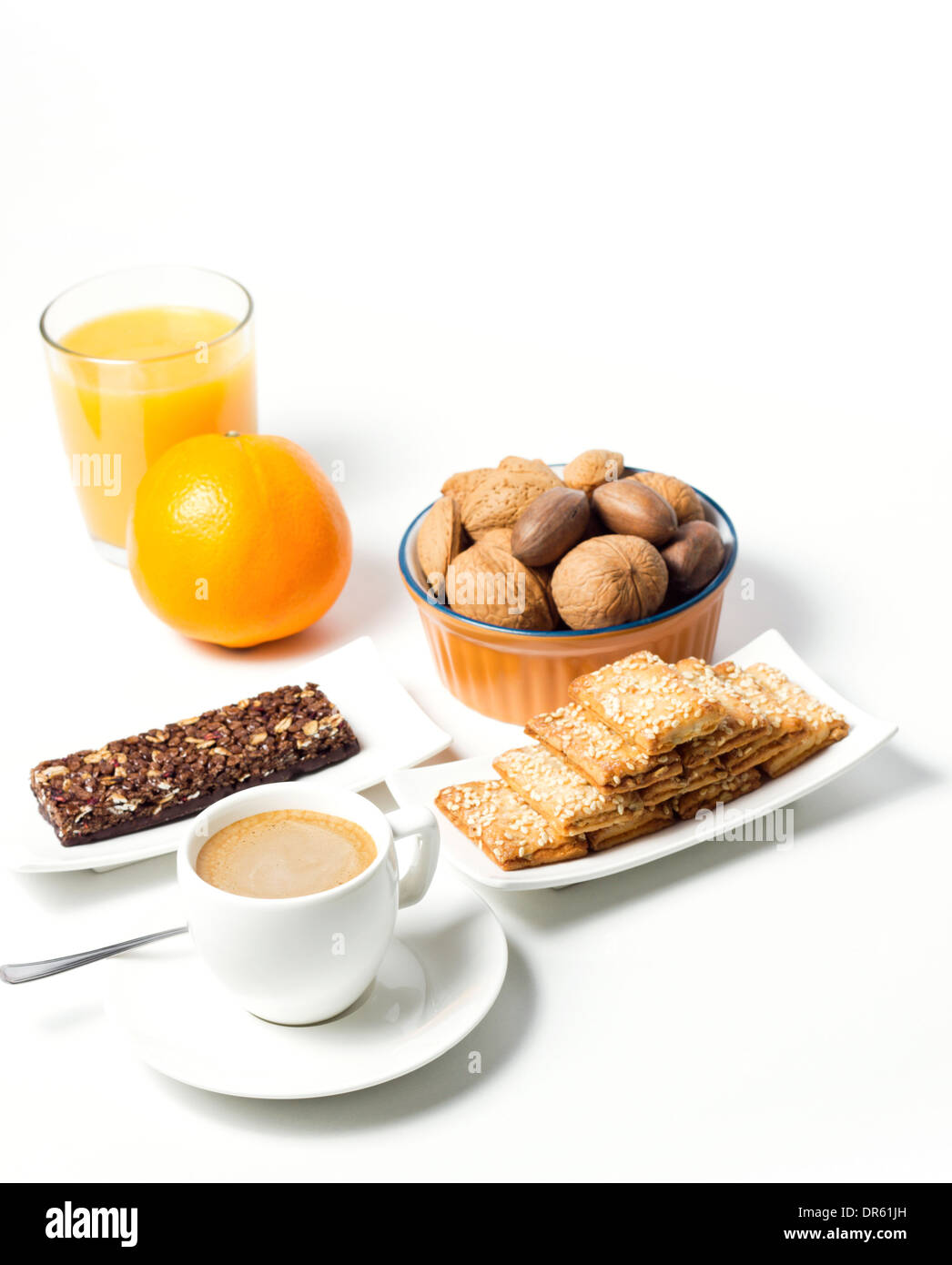 breakfast composition on white background Stock Photo - Alamy