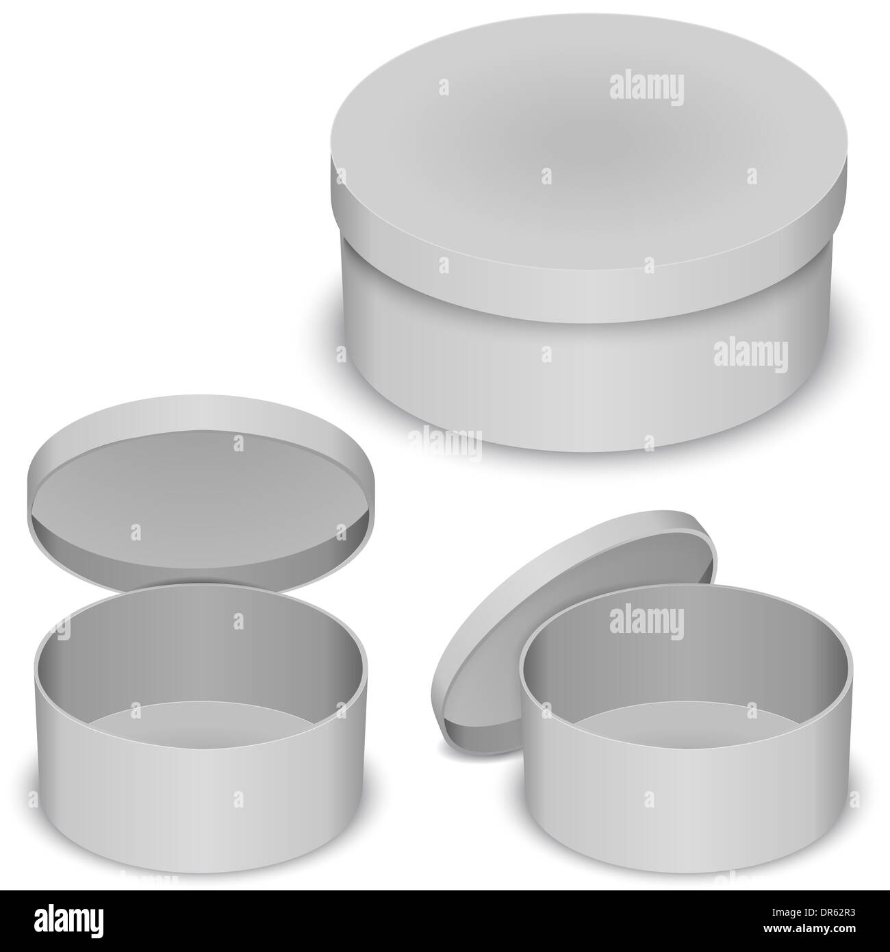 Round box vector template isolated on white background open and closed ...