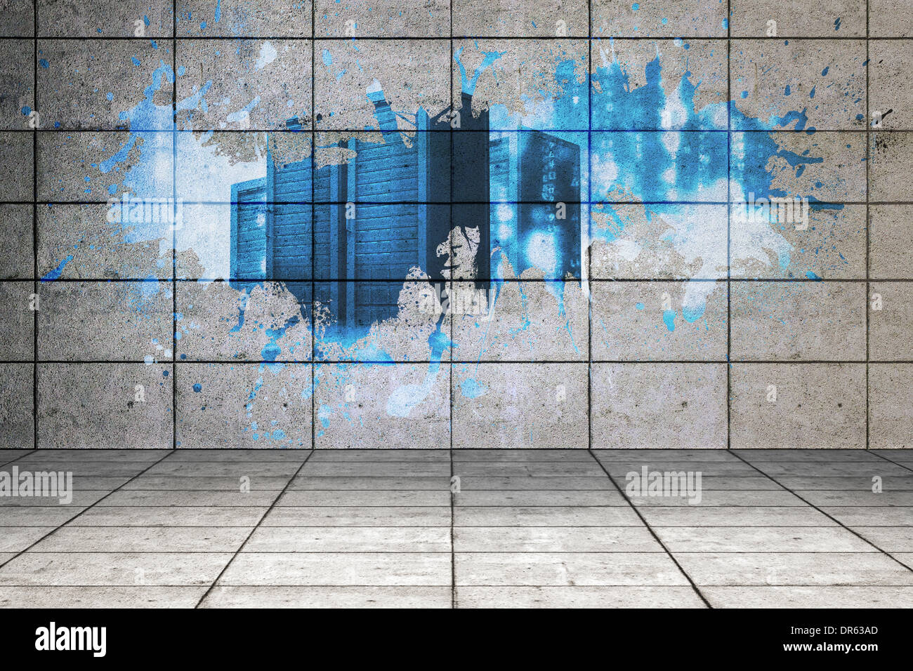 Splash on wall revealing server tower Stock Photo - Alamy