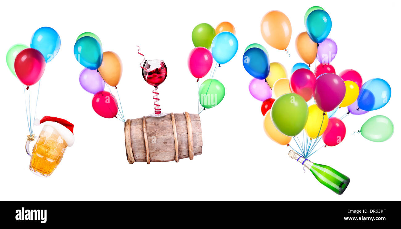 different alcohol drinks and balloons set - wine, beer, champagne Stock ...