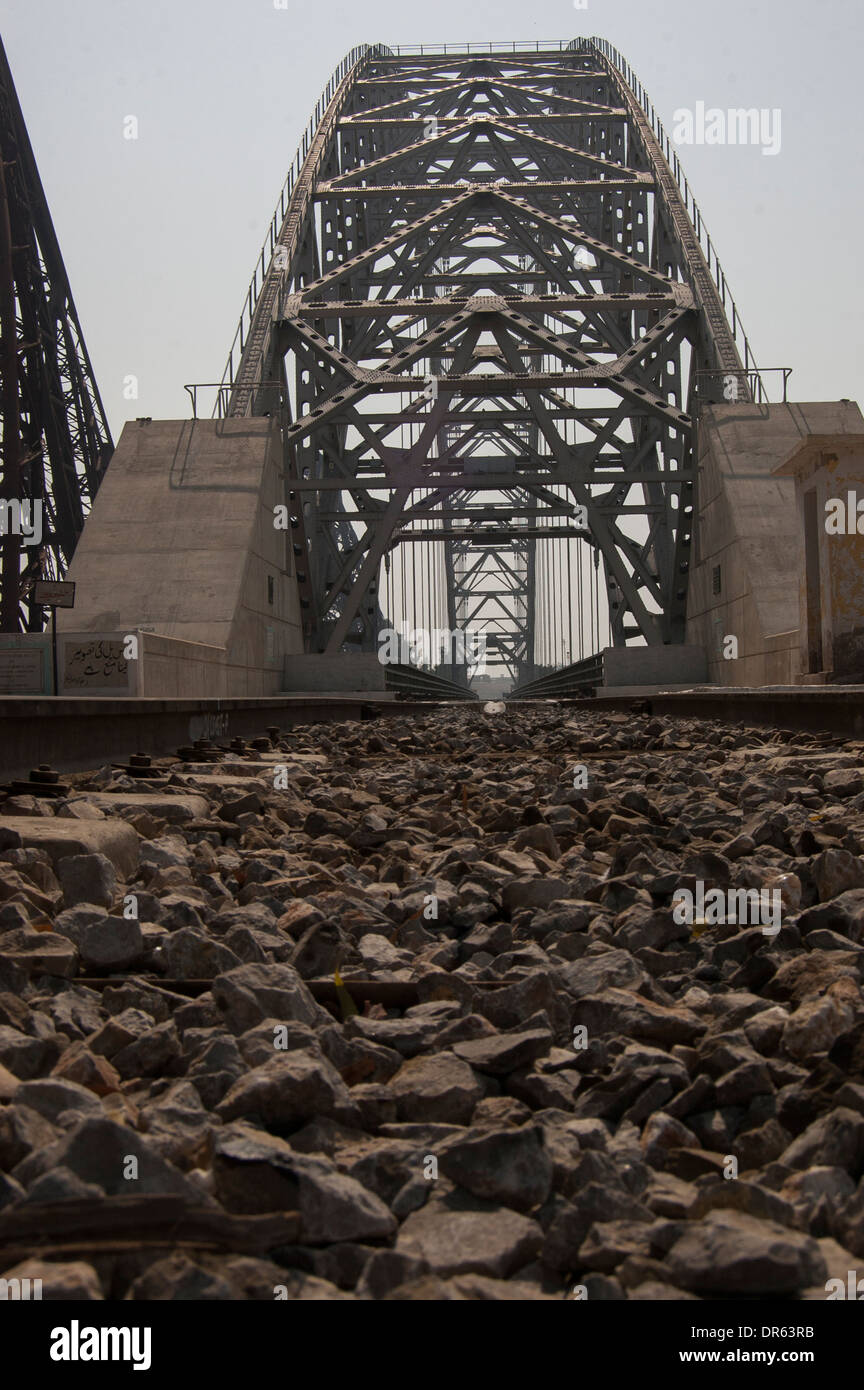 Rail Road Bridge over River Indus, Sukkr, Sindh, Pakistan Stock Photo ...