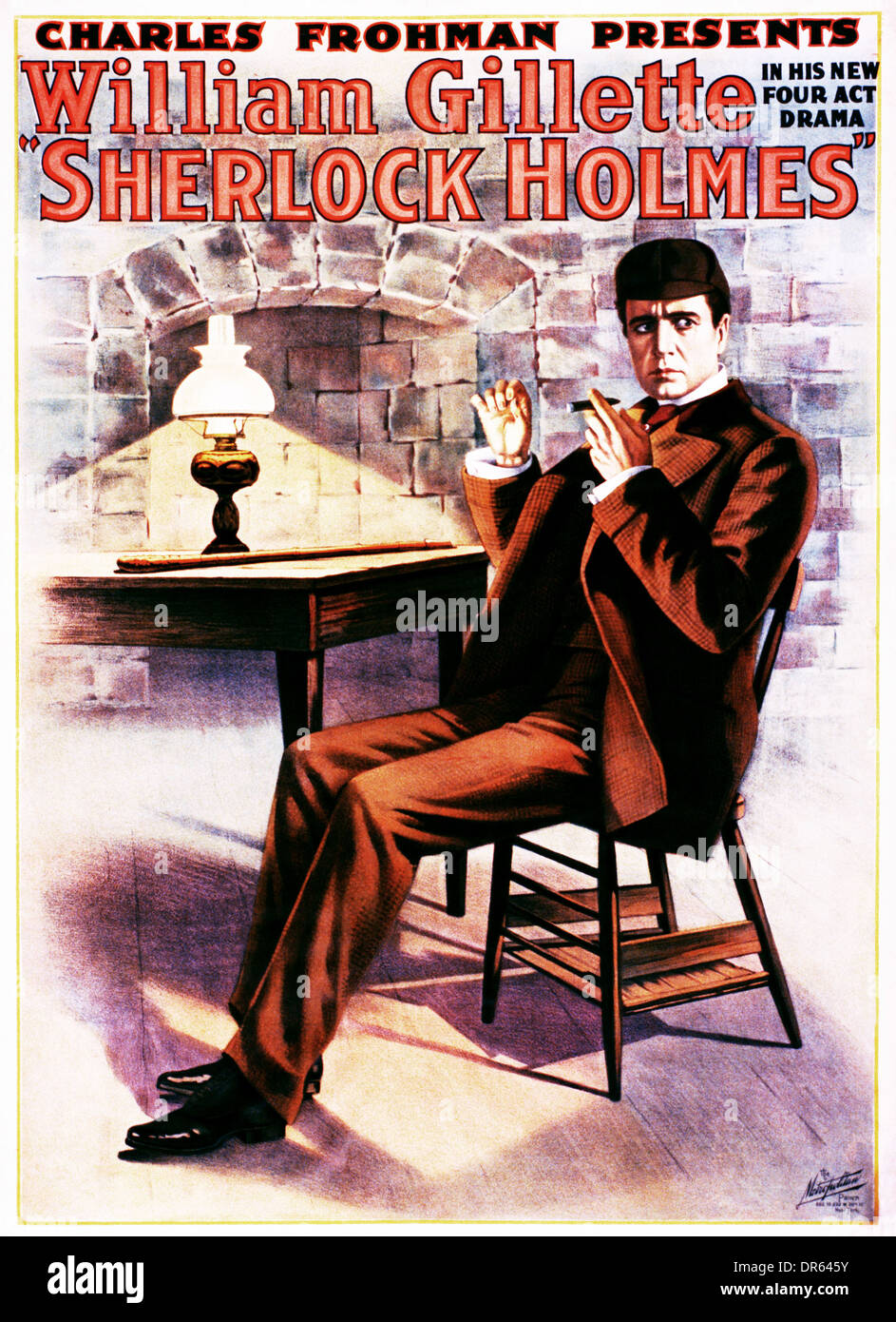 Vintage poster depicting William Gillette as Sherlock Holmes Stock ...