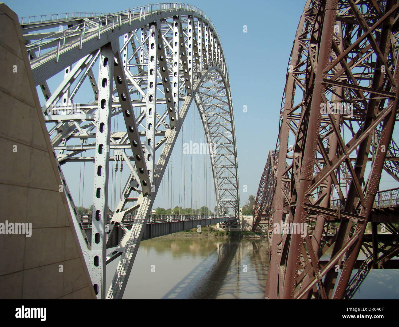 Rail Road Bridge over River Indus, Sukkr, Sindh, Pakistan Stock Photo ...