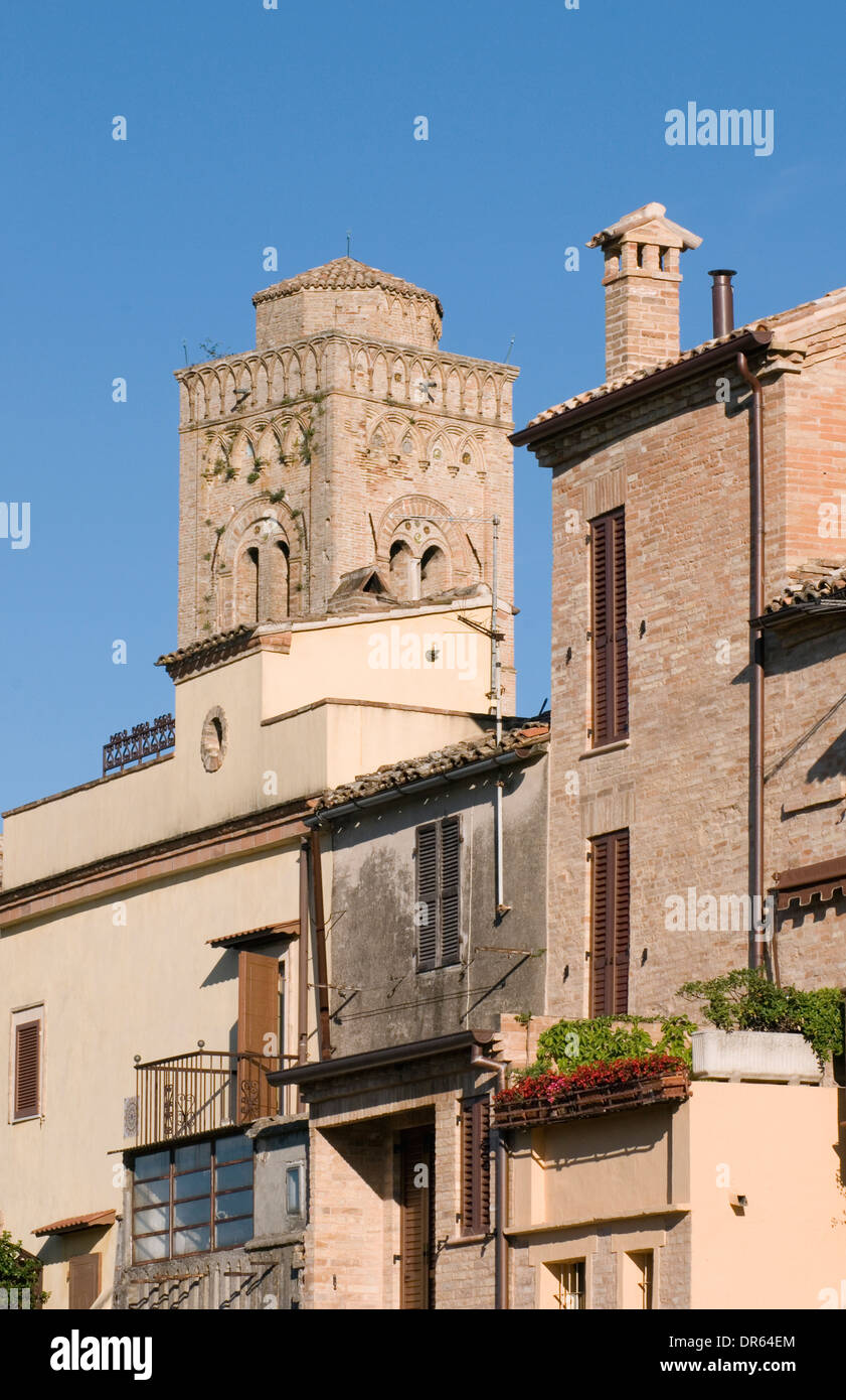 Houses and medieval tower in Fermo, Marche region, Italy Stock Photo ...