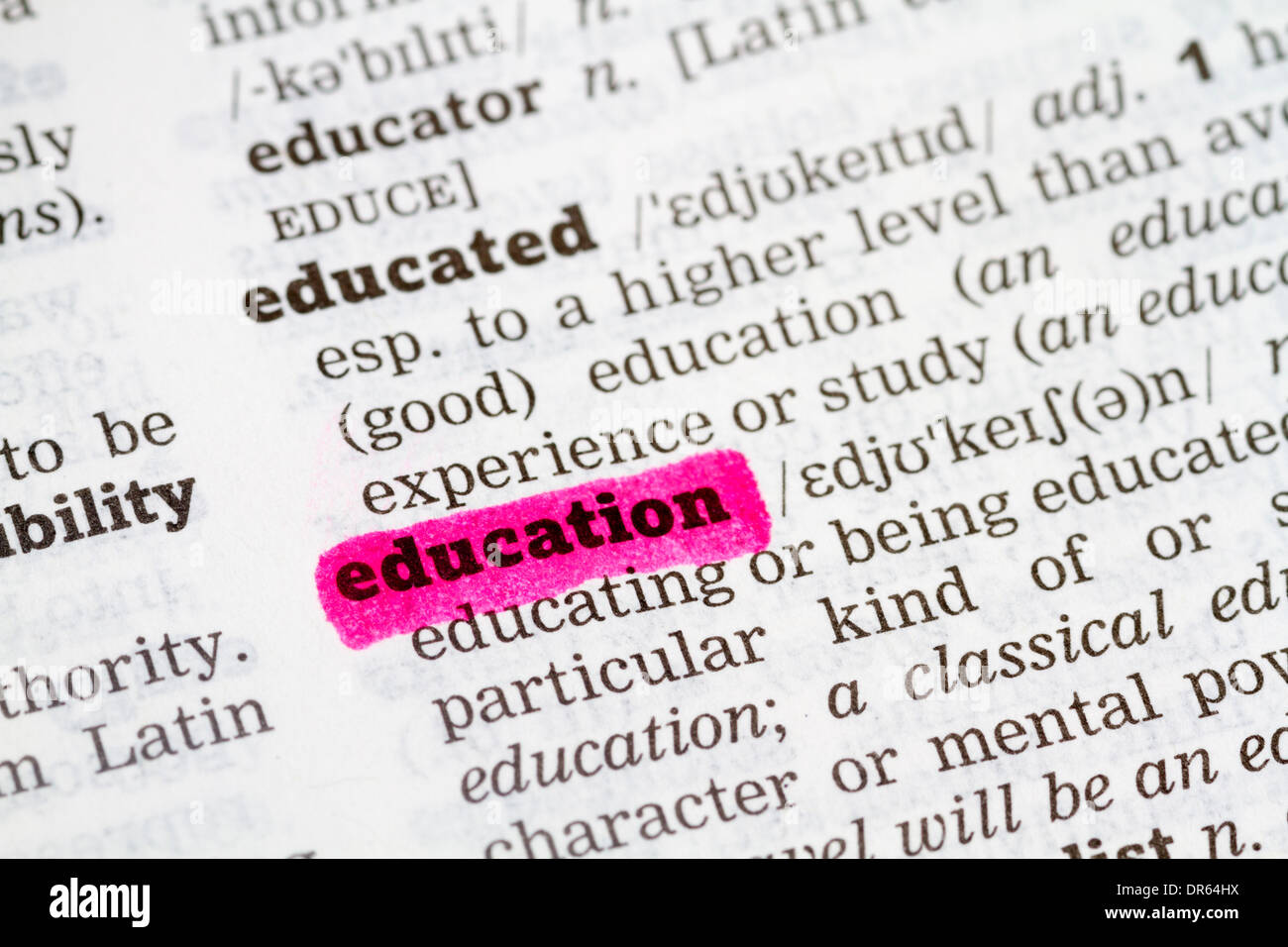 Education Dictionary Definition highkighted in pink marker Stock Photo ...