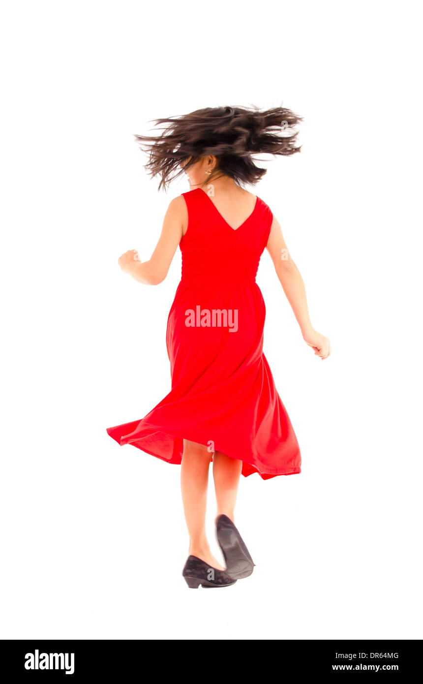 cute girl taking an action turn, isolated on white background Stock ...