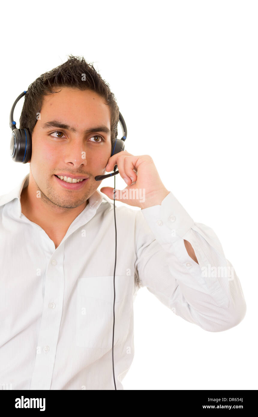 Call center male operator isolated on white Stock Photo - Alamy