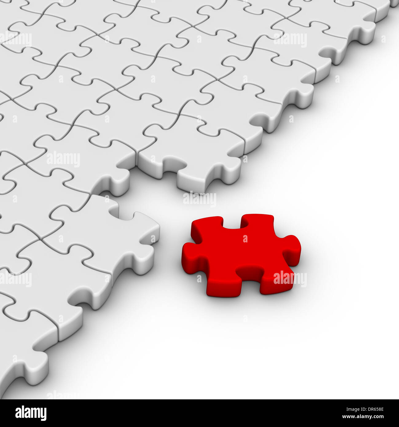 gray jigsaw puzzles with one red piece Stock Photo - Alamy