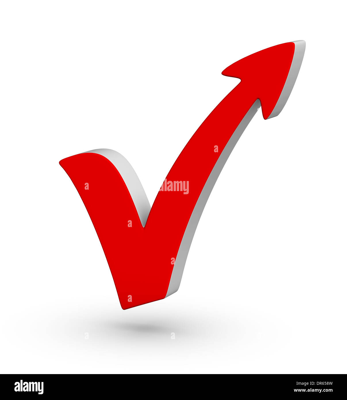 Red check mark with arrow on white background Stock Photo - Alamy