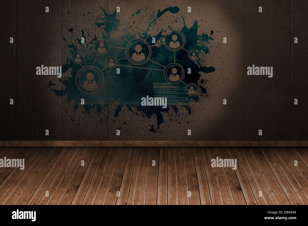 Splash on wall revealing technology interface Stock Photo - Alamy