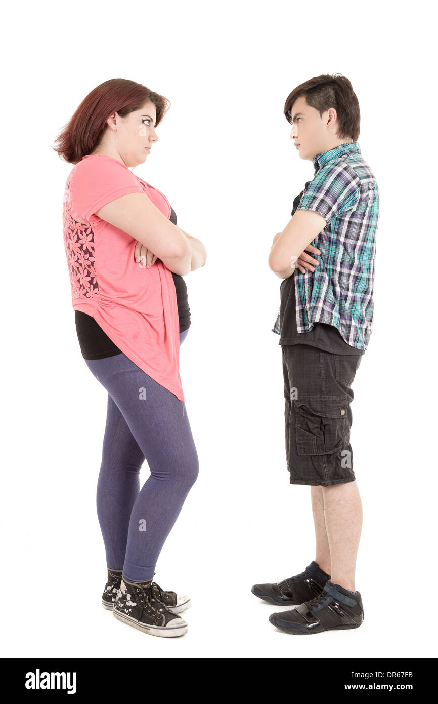 alternative fighting couple on white background Stock Photo - Alamy