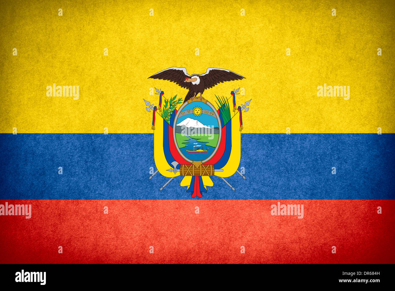 flag of Ecuador or Ecuadorian banner on paper rough pattern texture ...