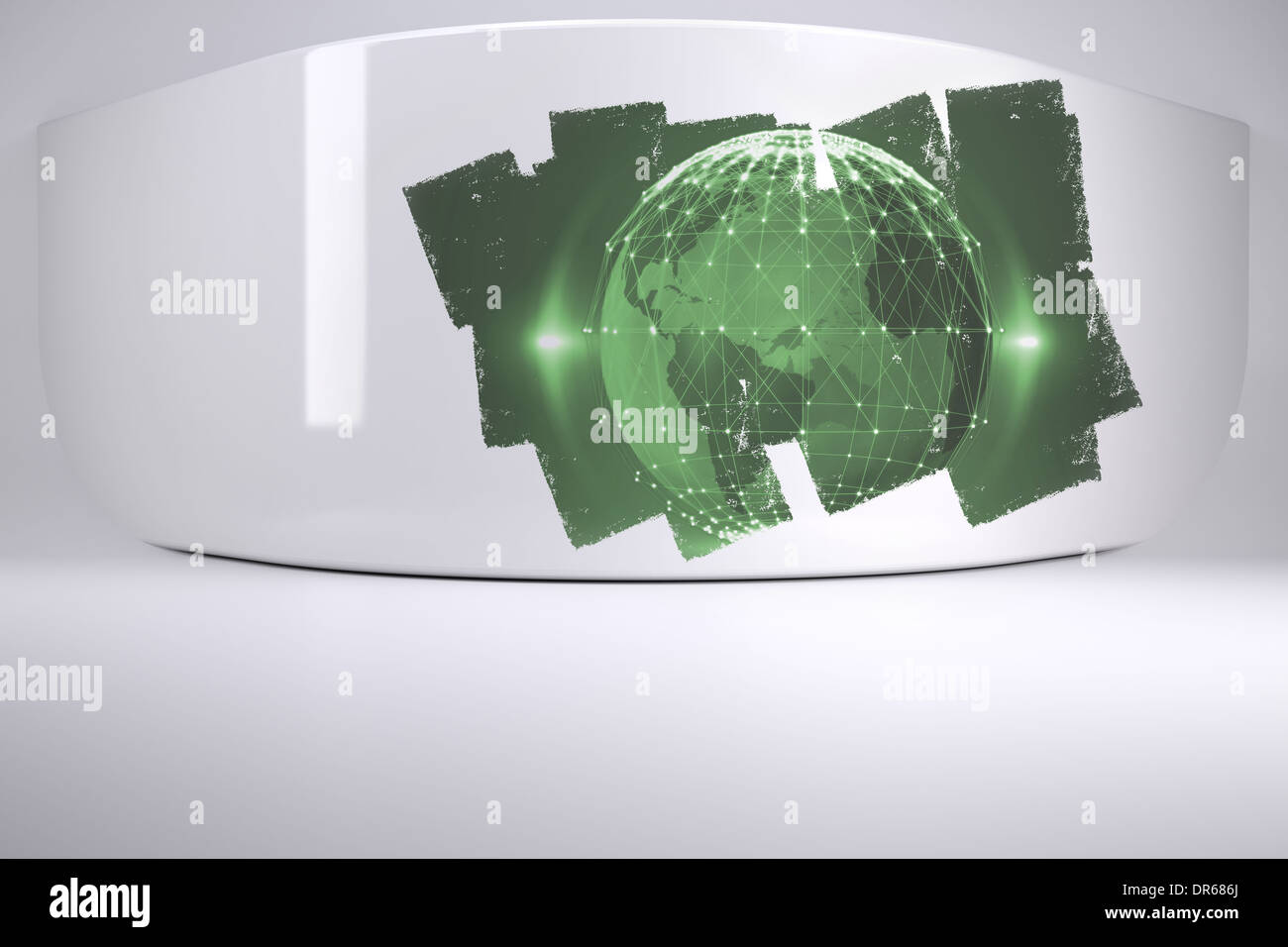 Abstract screen in room showing earth graphic Stock Photo - Alamy