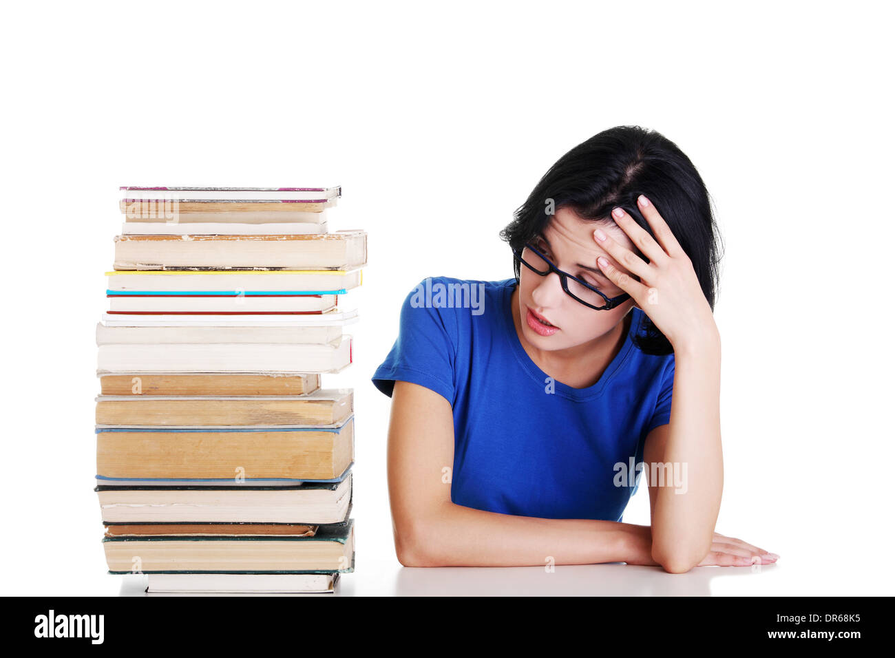 Sad female student with learning difficulties , isolated on white Stock ...