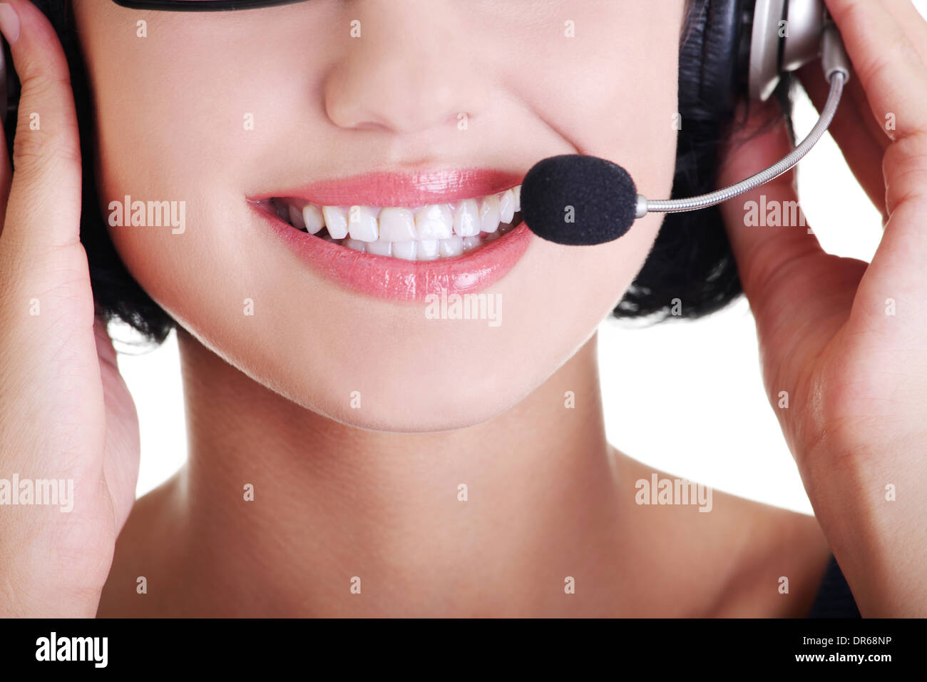 Call center woman with headset Stock Photo - Alamy