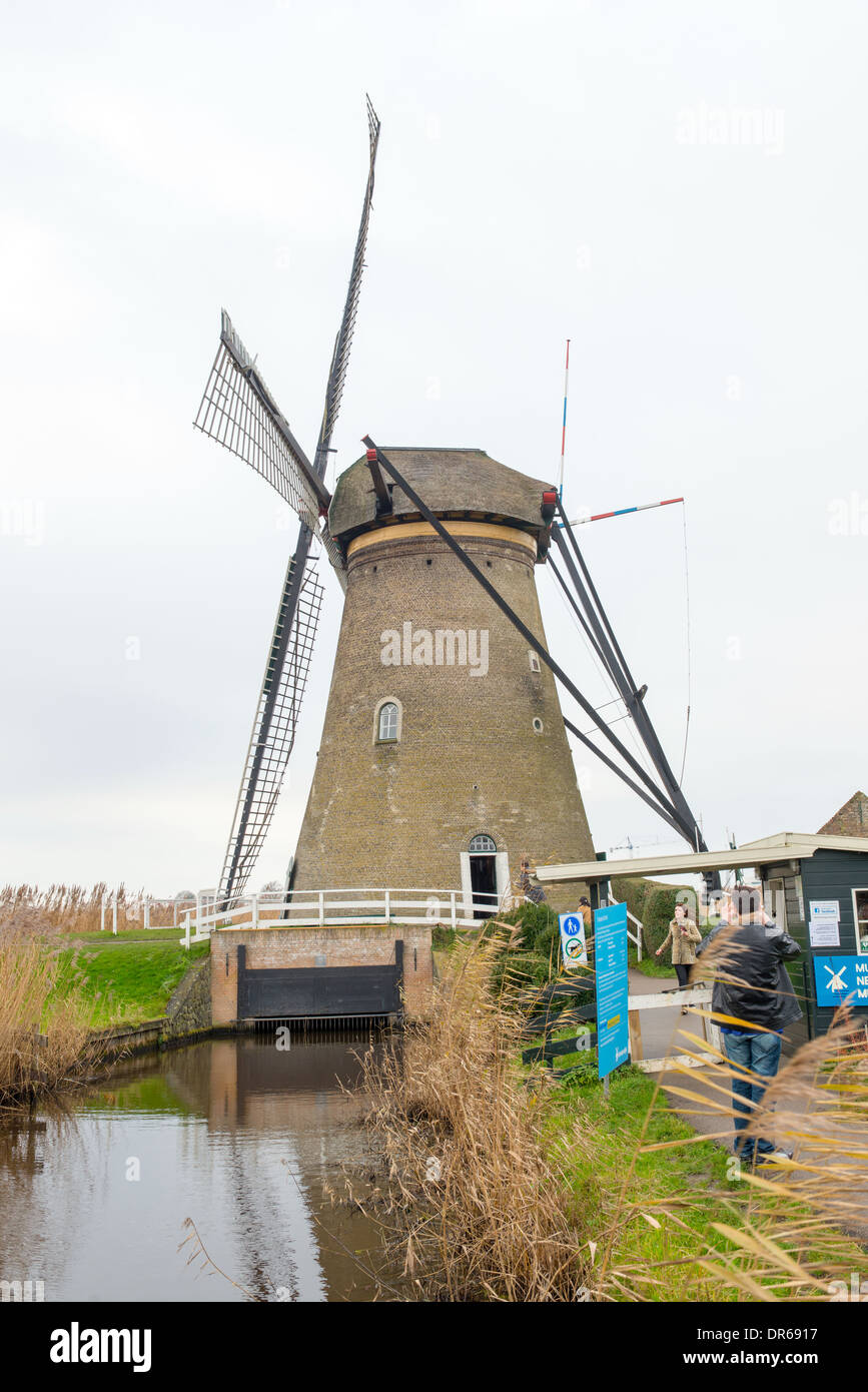 Traditional Dutch windmill in winter Kinderdijk. Netherlands Stock ...