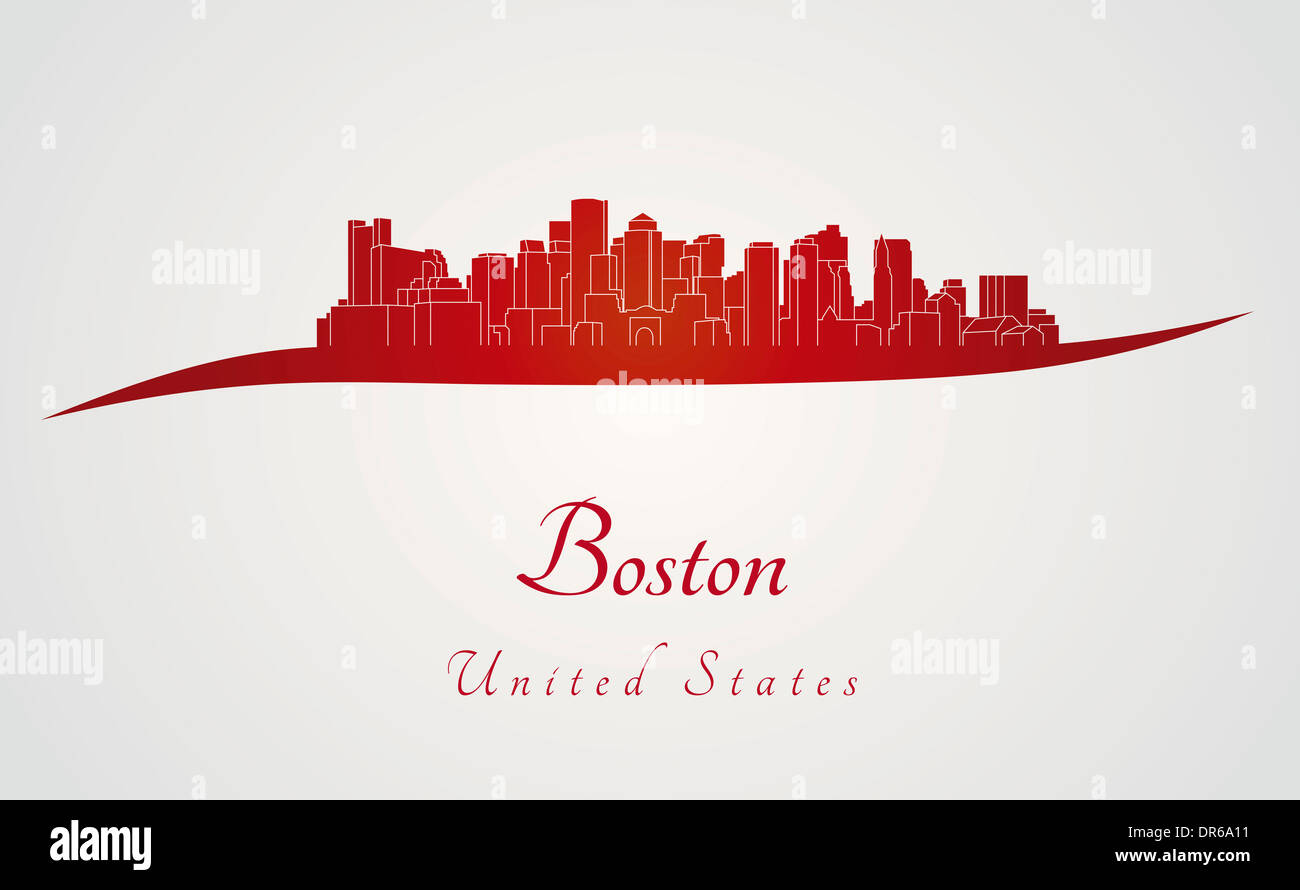 Boston skyline in red and gray background Stock Photo - Alamy